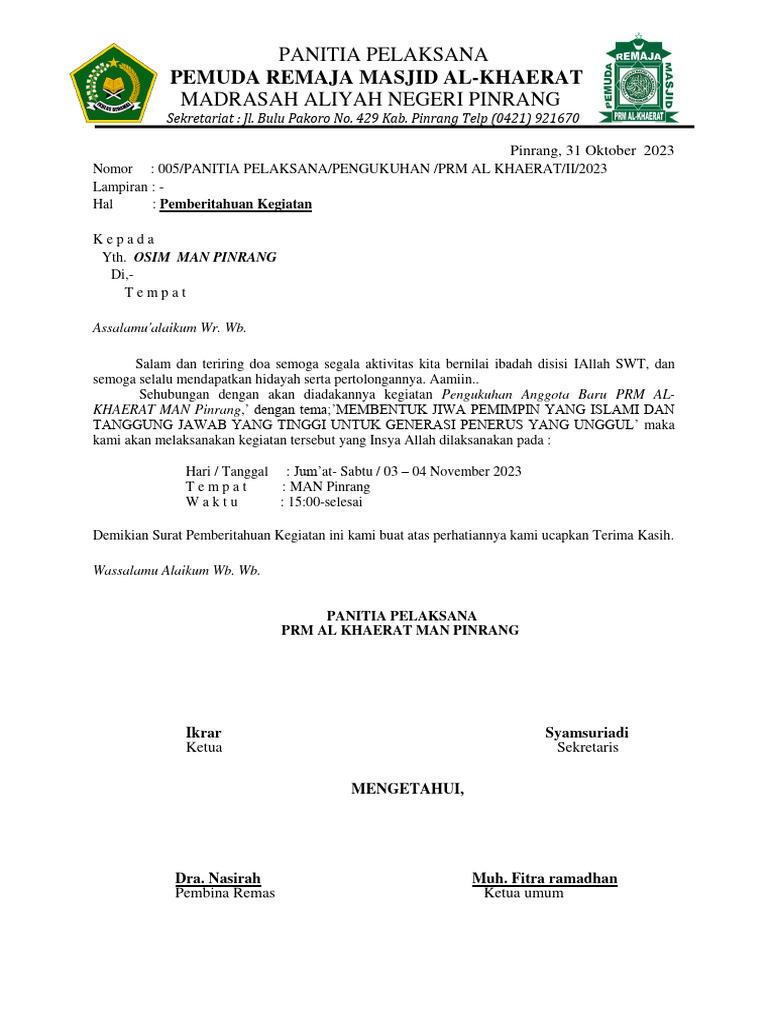 Surat Pengukuhan 2023 2024 | PDF