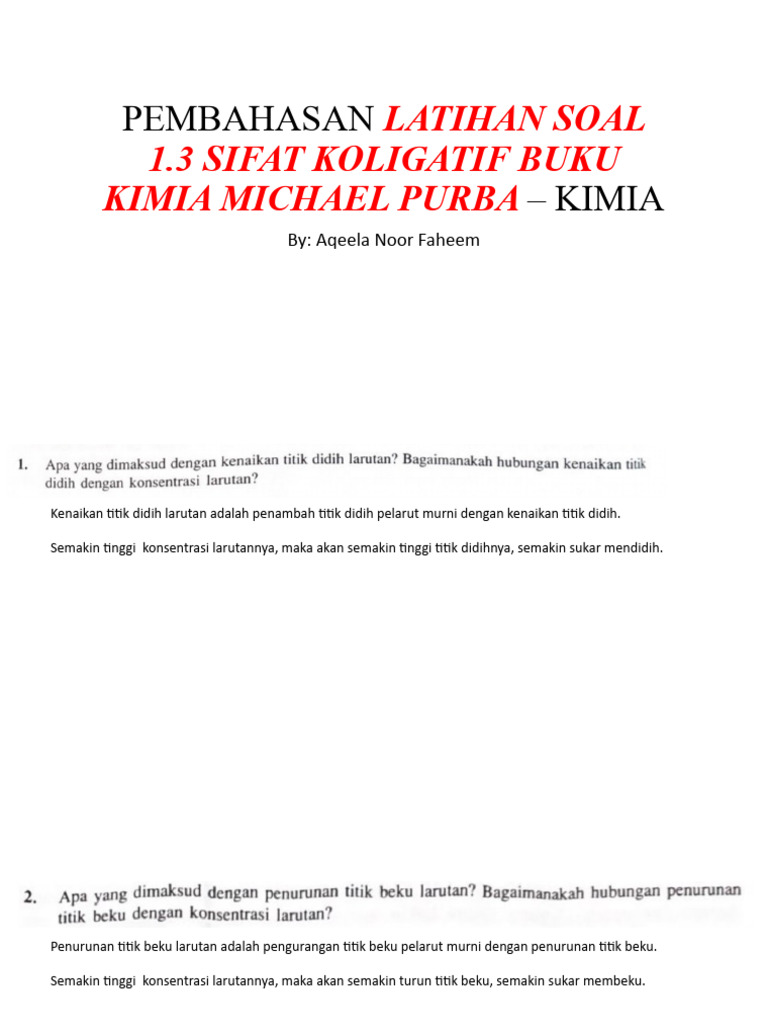Pembahasan Latihan Soal 1.3 Sifat Koligatif Buku Kimia Michael Purba ...