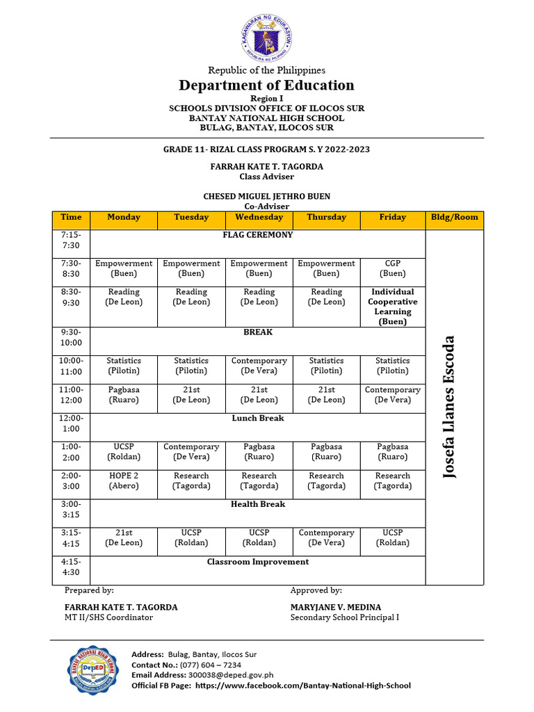 2nd Sem. Sched. 2022-2023 - Revised | PDF