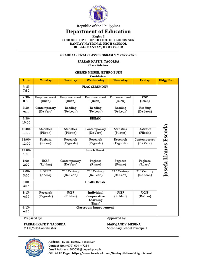 2nd Sem. Sched. 2022-2023 | PDF