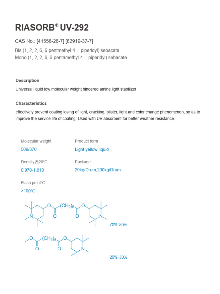 Rianlon Riasorb UV-292 TDS | PDF