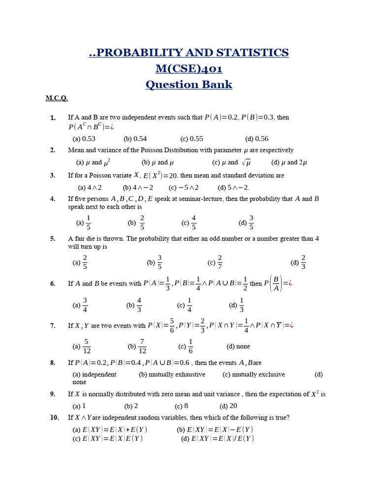 Probability and Statistics | PDF | Normal Distribution | Type I And Type Ii Errors