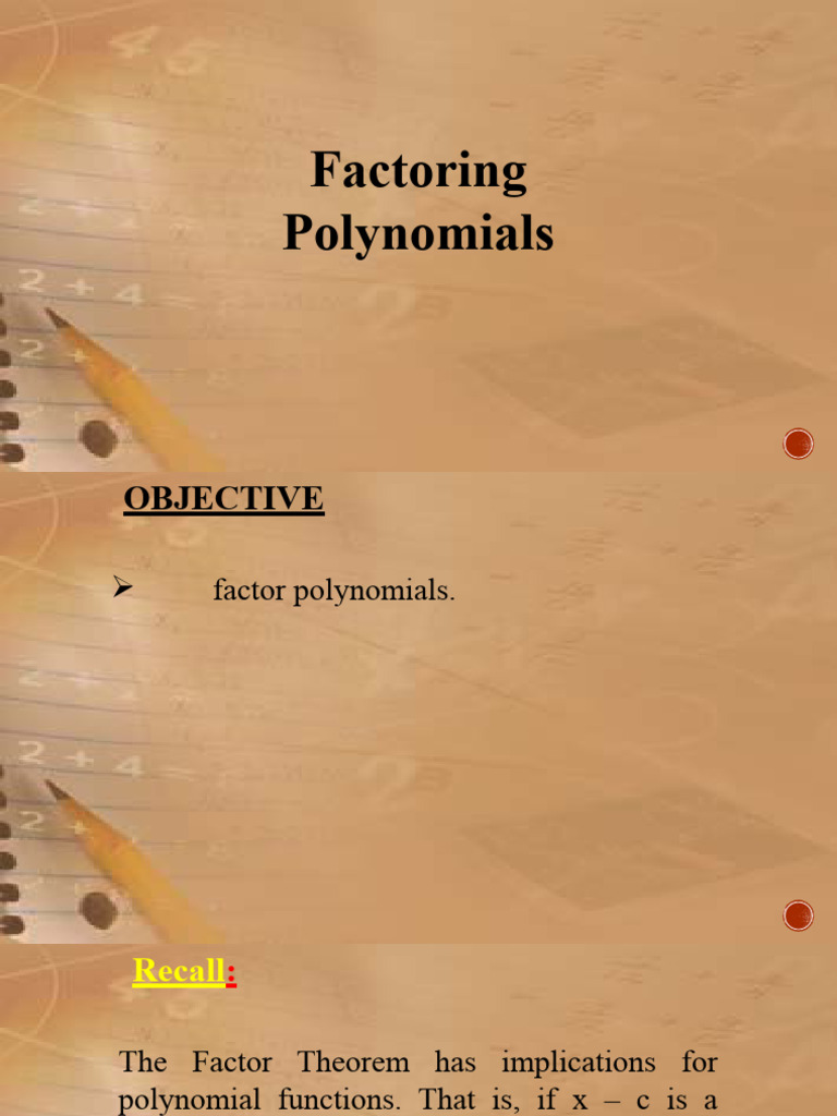 Factoring and Roots of Polynomials | PDF | Factorization | Polynomial