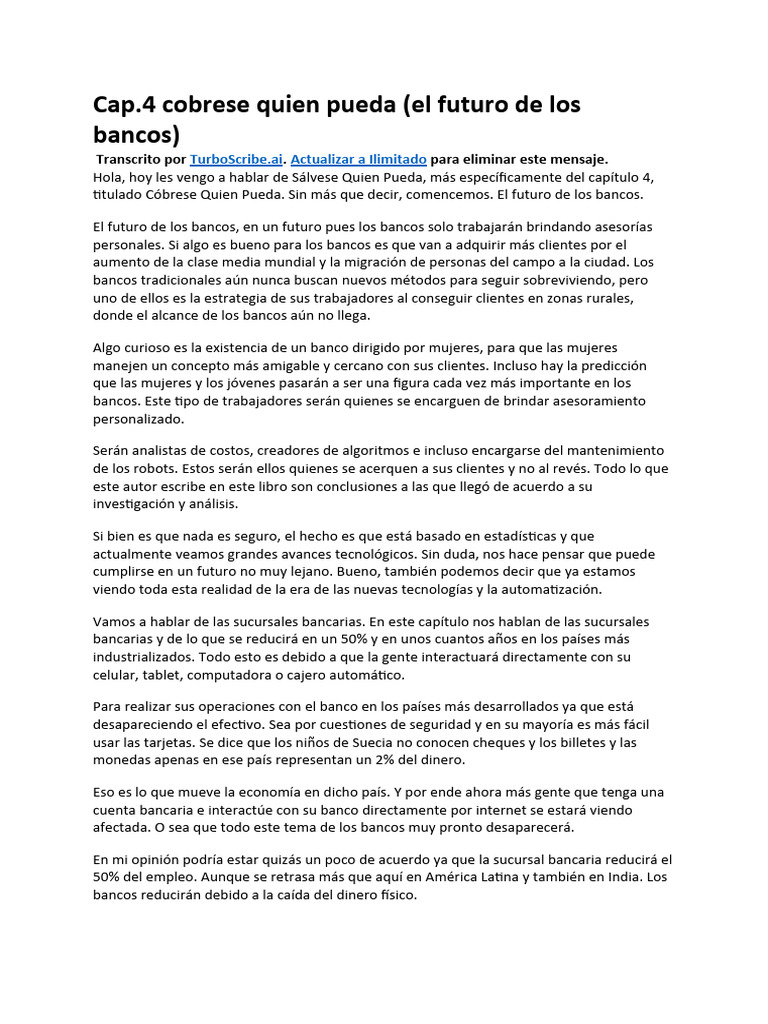 Cap.4 Cobrese Quien Pueda (El Futuro de Los Bancos) | PDF | Bancos ...
