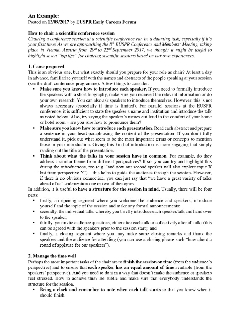 Chairing Conference Sessions pdf | PDF | Experience