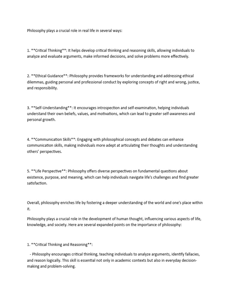 Importance of Philosophy in Everyday Life | PDF | Critical Thinking ...