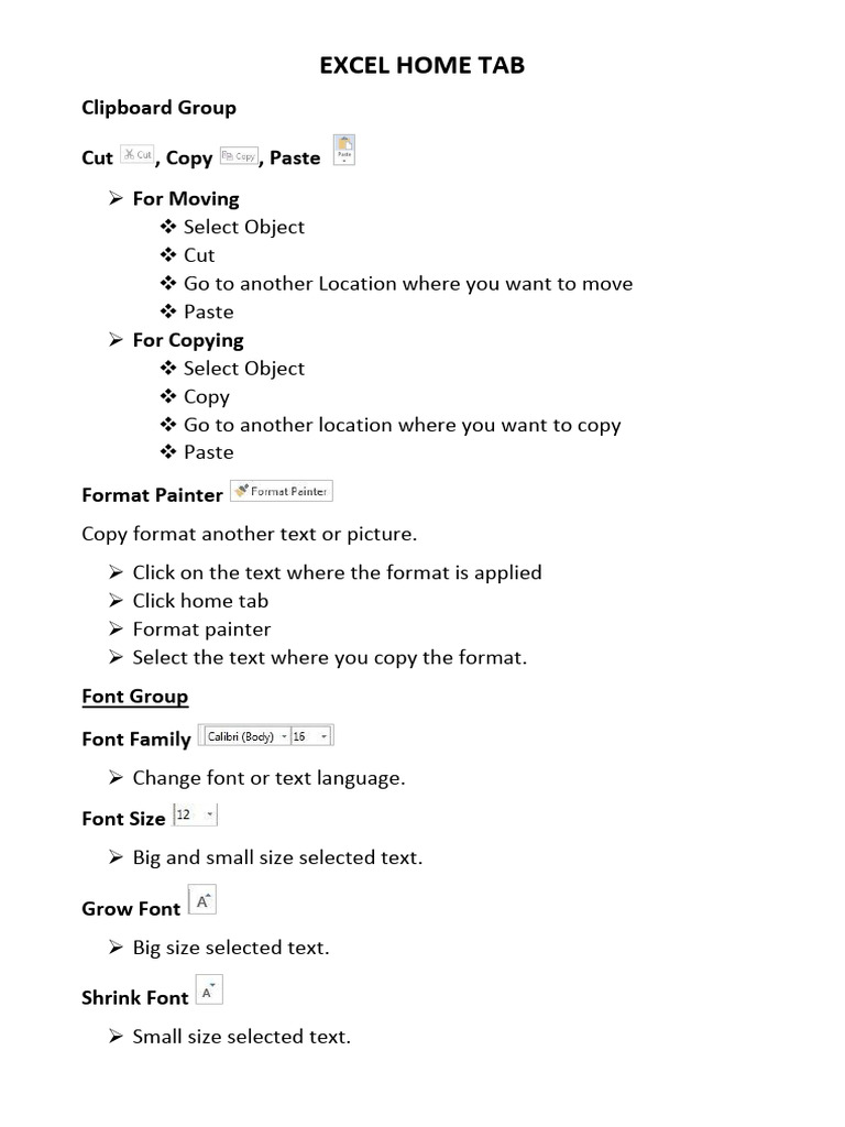 Seventeen Day in Computer Class (Excel Home Tab Part 1) | PDF | Publishing | Printing