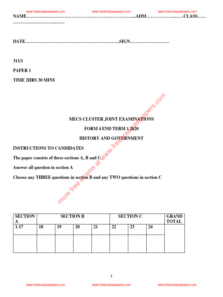 Form 4 History & Government Exam Paper | PDF