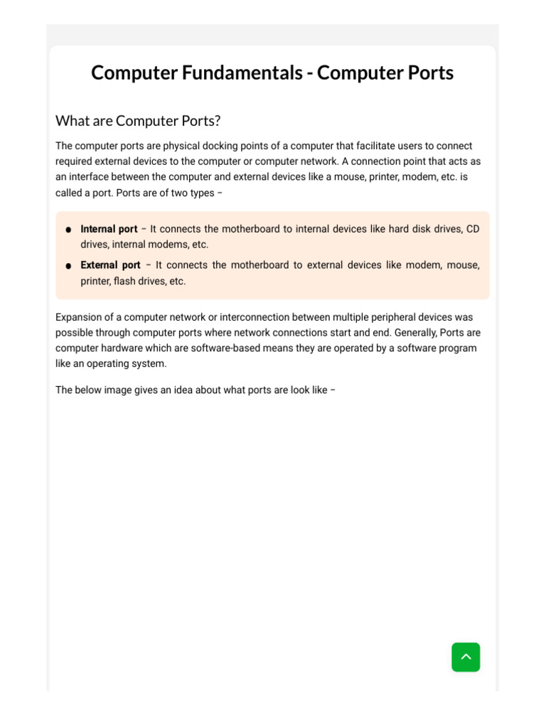 Computer Fundamentals - Computer Ports | PDF | Usb | Computer Network