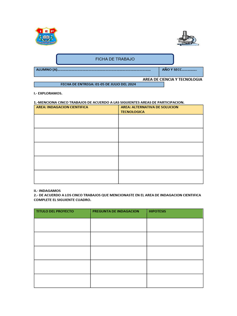 Ficha de Trabajo Fencyt-2024 | PDF