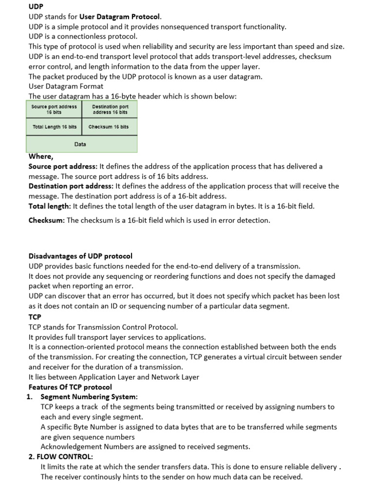 UDP and TCP notes | PDF | Transmission Control Protocol | Data Transmission