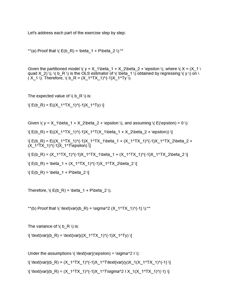 OLS Estimator Proofs and Variance Analysis | PDF | Econometrics | Algorithms