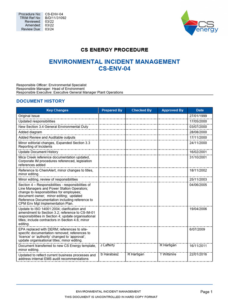Environmental Incident Management Procedure 0322 | PDF | Regulatory ...