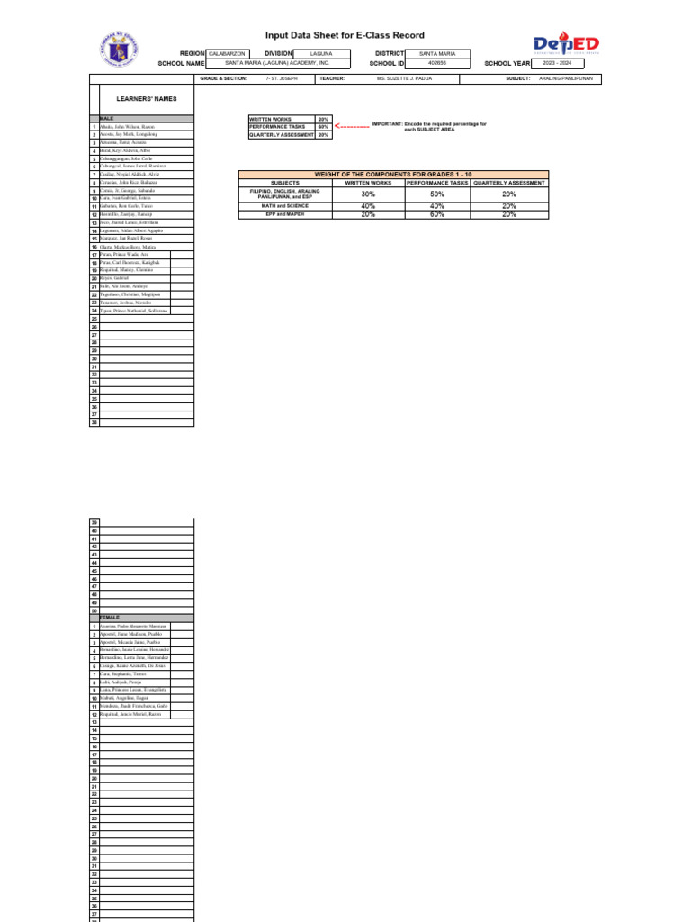 E Class Record AP Grade 7B | PDF
