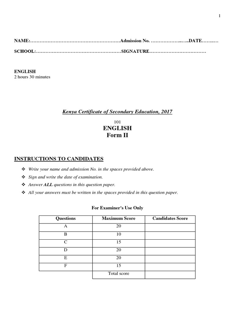 F 2 English Composition Paper Form 2 Term 2 Exam 2017 | PDF | Internet ...