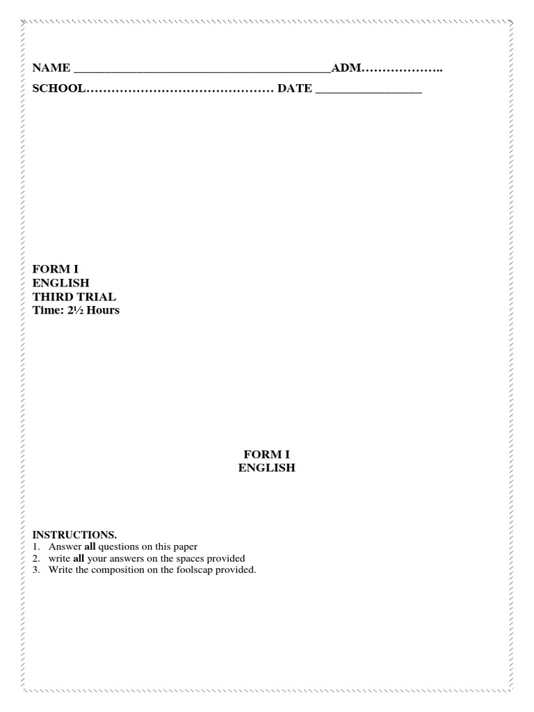 F 1 English Paper Form 1 Mid Term 2 Exam 2017 | PDF | Linguistics ...