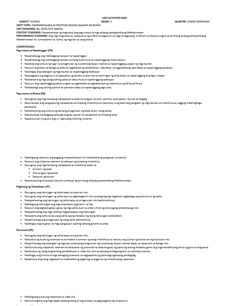 UNIT ACTIVITIES MAP 1GRADE X- | PDF