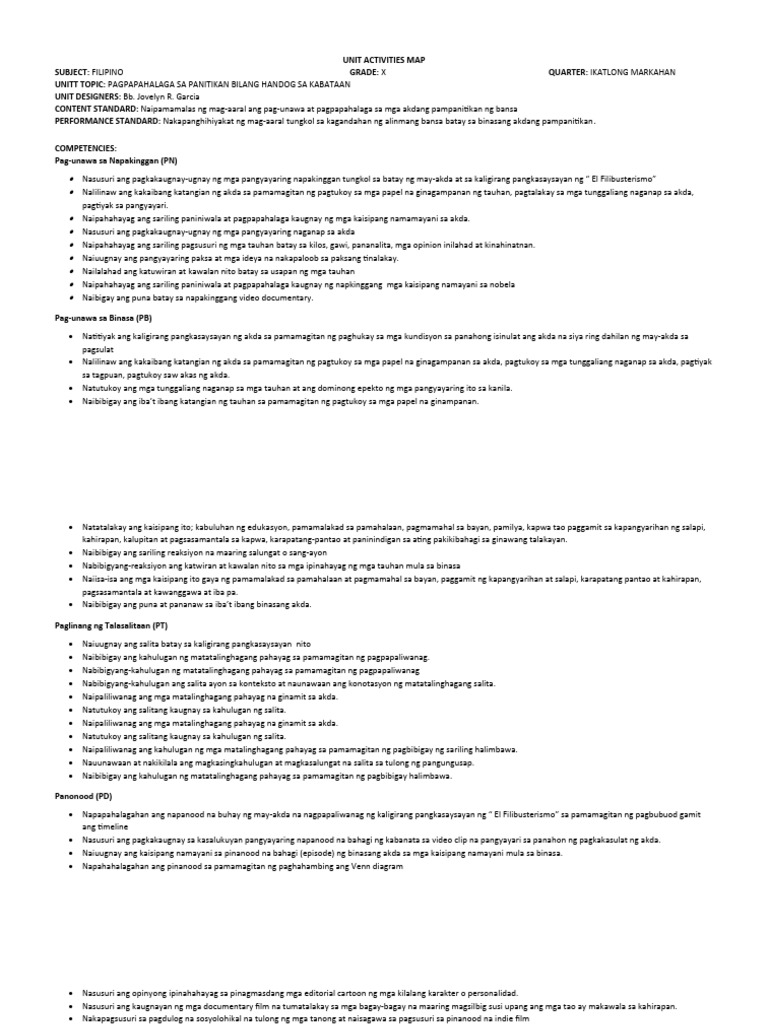 Unit Activities Map 3 Grade X | PDF