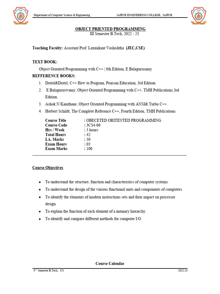 OOP Lecture Plan CSE | PDF | Central Processing Unit | Object Oriented ... OOP Lecture Plan CSE | PDF | Central Processing Unit | Object Oriented ...