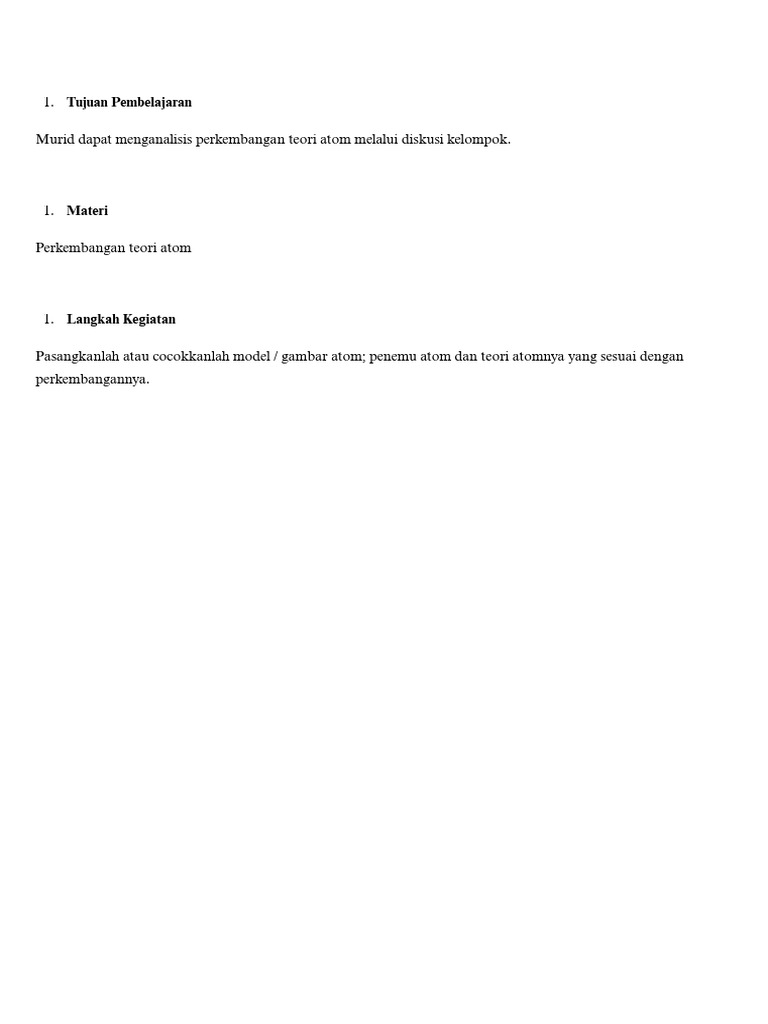 LKPD Perkembangan Teori Atom - Docx 20240803 084235 0000 | PDF