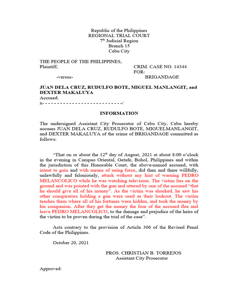 Sample of An Information For Murder | PDF | Prosecutor | Government