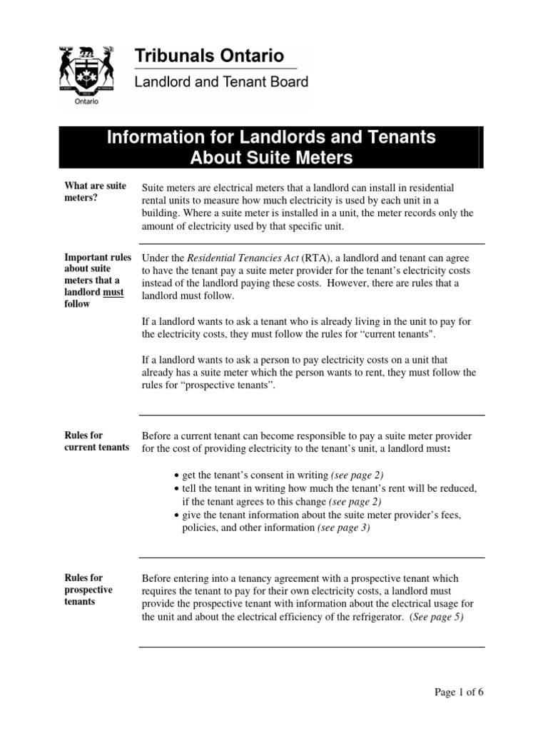 Information For Landlords and Tenants About Suite Meters (EN) | PDF ...