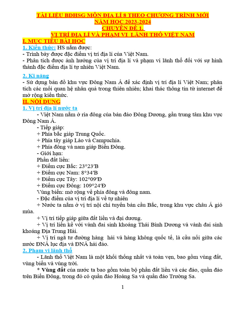 BDHSG địa 8 sách KNTT năm học 2023-2024 | PDF