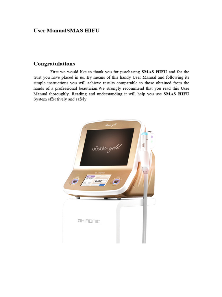 User Manual of SMAS HIFU | PDF | Ultrasound | Skin