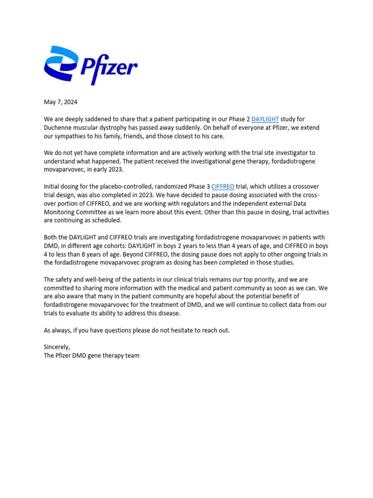 Pfizer DMD PAG Letter Final | PDF