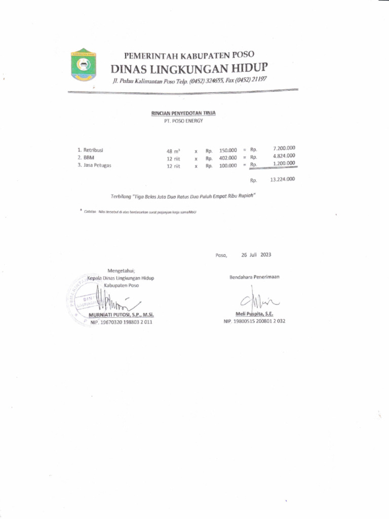 Rincian Penyedotan Tinja DLH | PDF