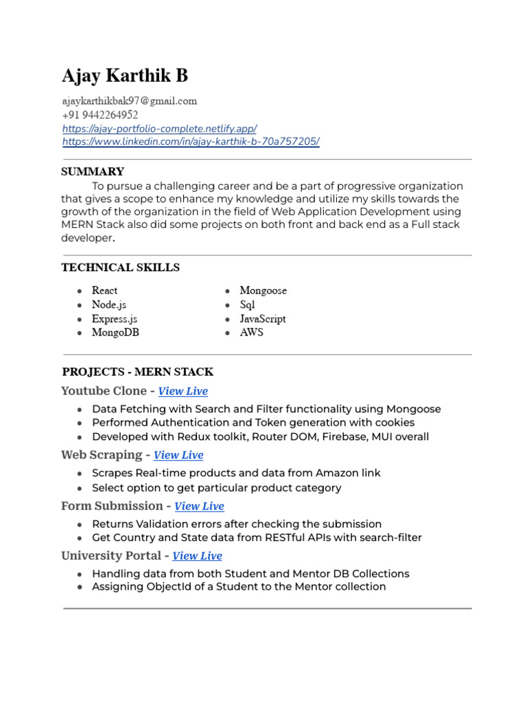 Ajay Karthik MERN Developer | PDF | Computer Network | Computing