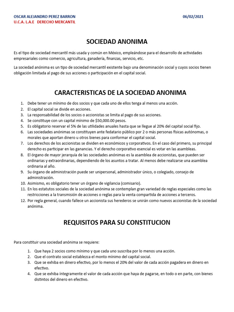 Sociedad Anonima | PDF | Compartir (Finanzas) | Sociedad de responsabilidad limitada