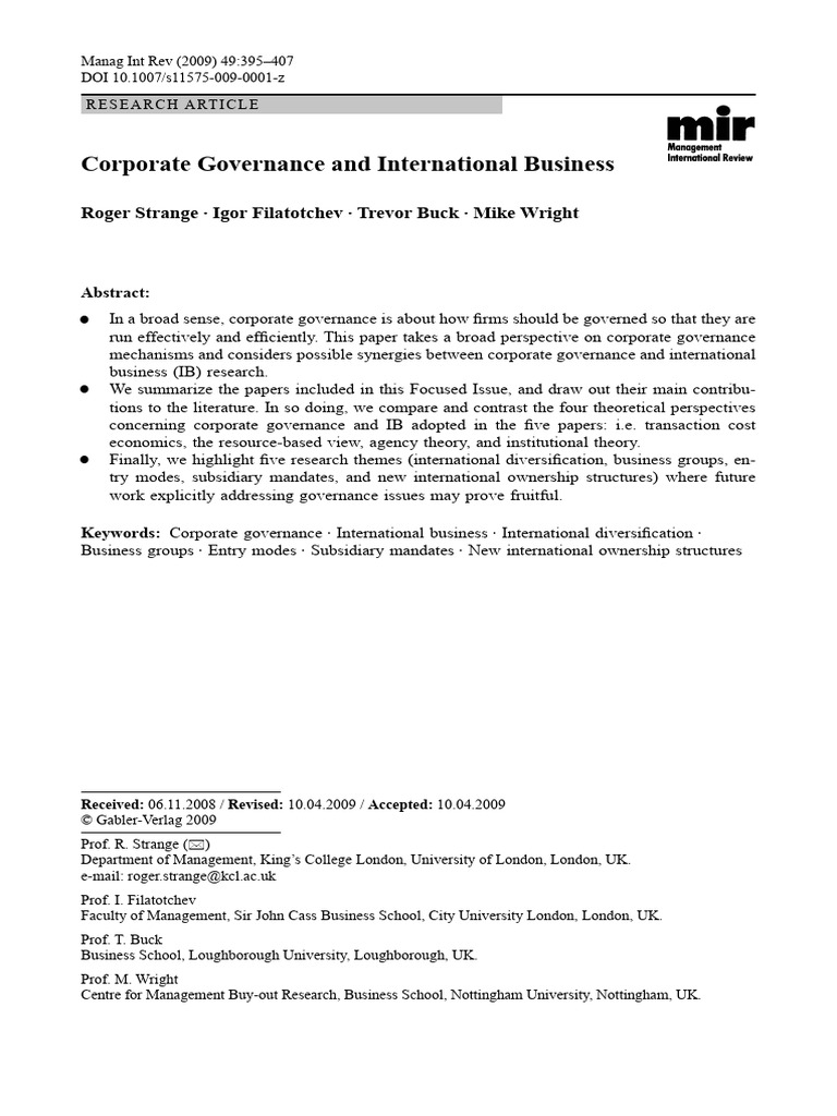 Corporate Governance in International Business | PDF | Corporate ...