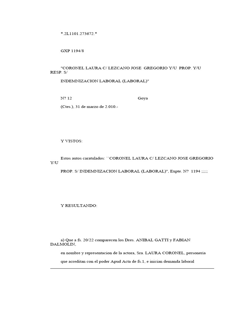 Coronel Laura C Lezcano Jose Gregorio Yu Prop. Yu Resp. S | PDF | Salario | Caso de ley