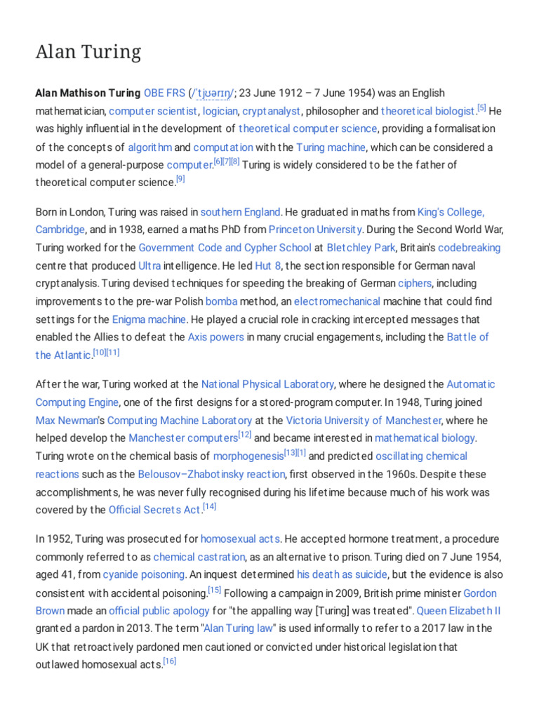 Alan Turing - Wikipedia | PDF | Alan Turing