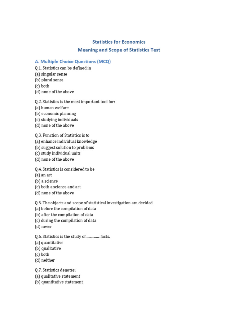 Meaning and Scopes of Statistics | PDF | Statistics | Multiple Choice