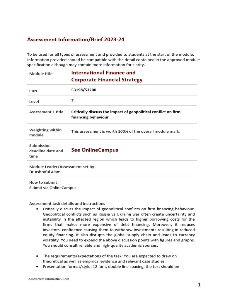 If CFS Assessment Brief1111111111 | PDF | Risk | Risk Management