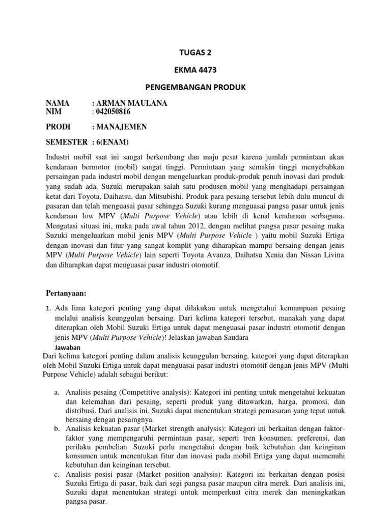 Tugas - 2 - Pengembangan - Produk Arman | PDF | Teknologi & Rekayasa