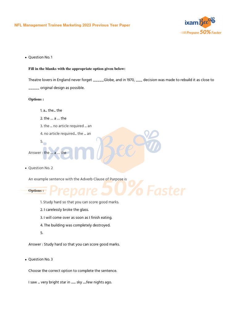 NFL Management Trainee Exam 2023 Paper | PDF | Verb | Pest (Organism)