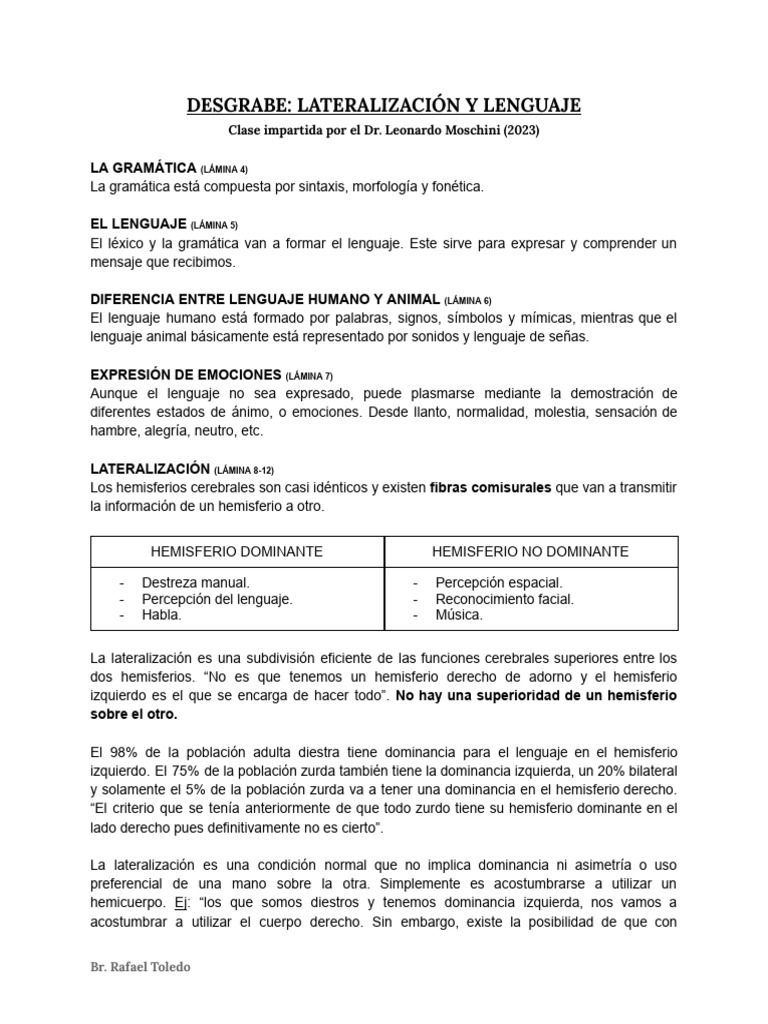 Desgrabe - Lateralización Del Lenguaje | PDF | Afasia | Hemisferio cerebral