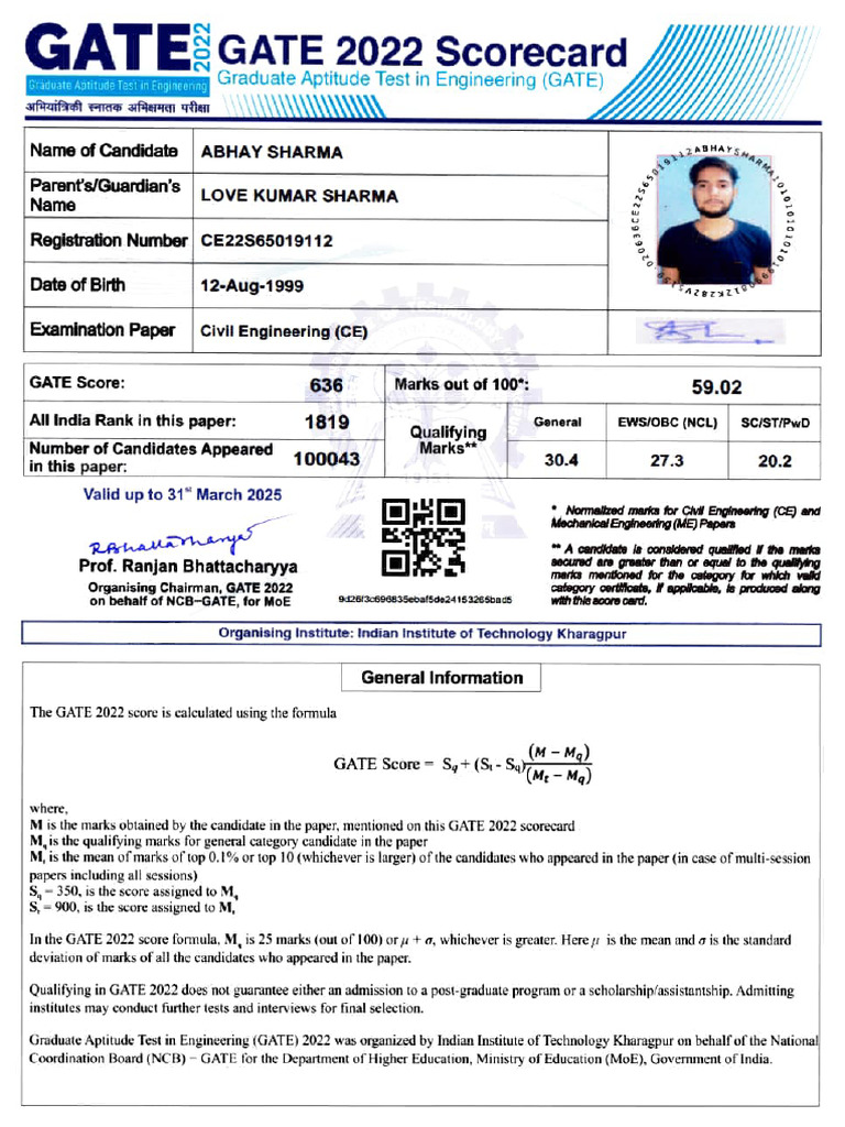 Gategate 2022 Scorecard: Parent'S/Guardian'S Love Kumar Sharma | PDF ...