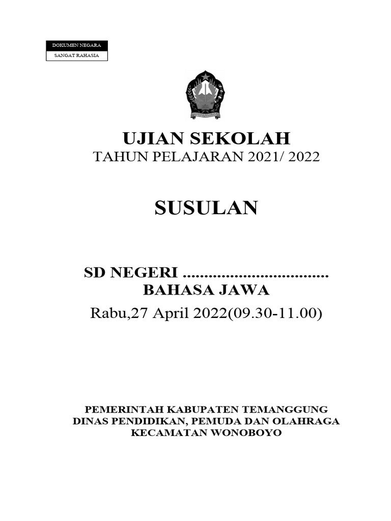 Soal Ujian Dan Kunci Jawban Bahasa Jawa Susulan | PDF