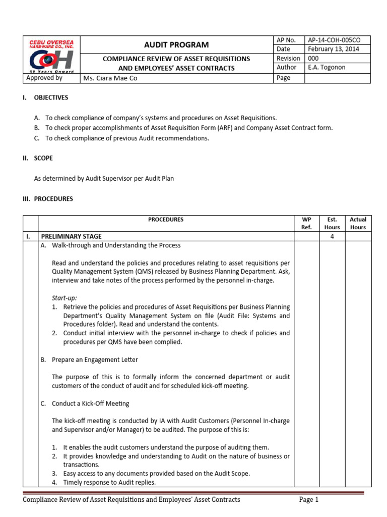AP 14 COH 005CO - AssetContract | PDF | Audit | Business