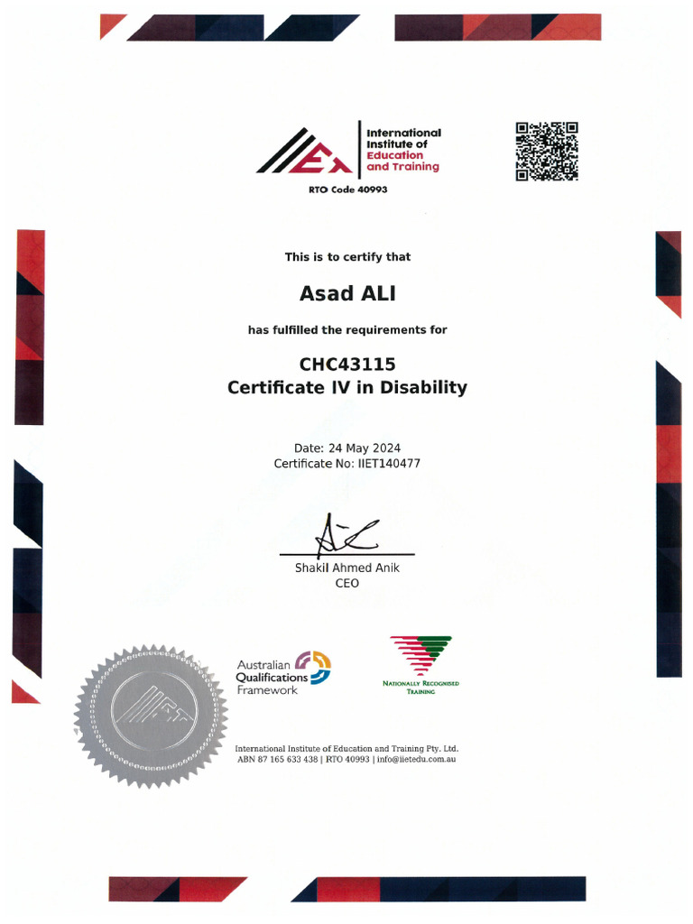 Asad ALI - CHC43115 | PDF