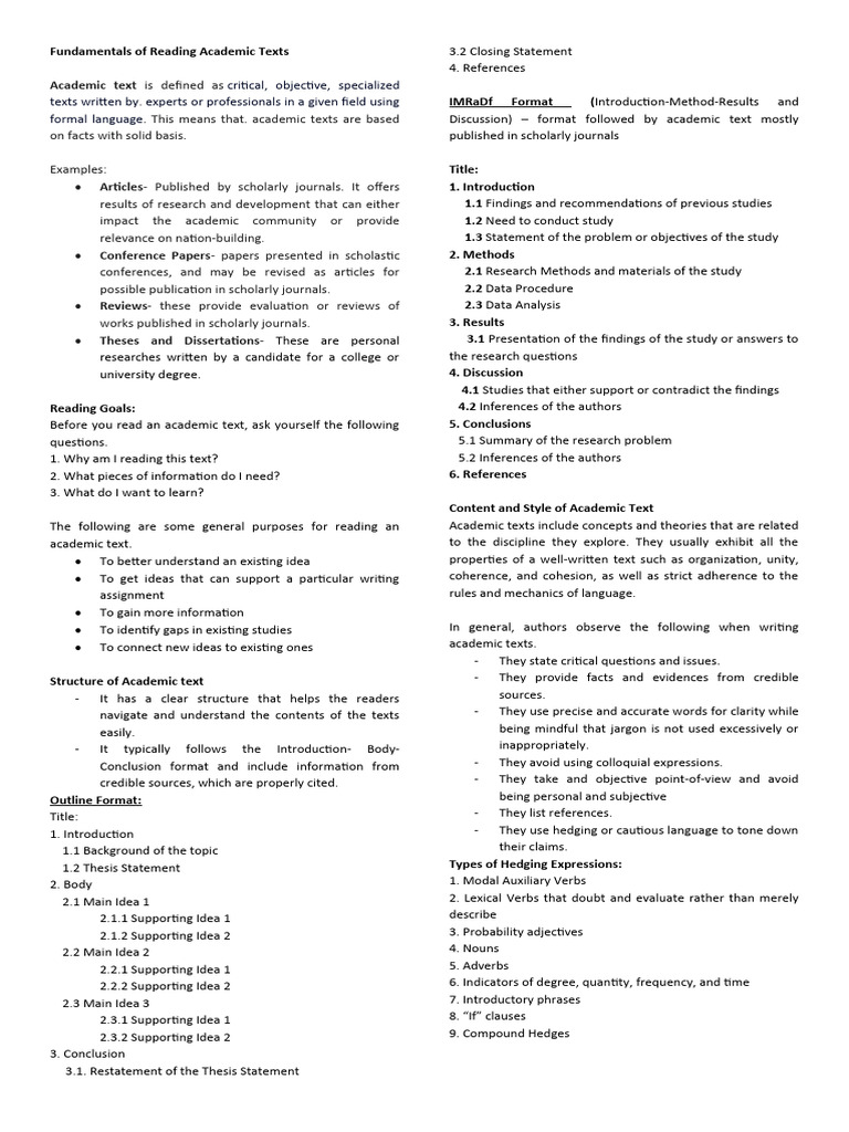 Fundamentals of Reading Academic Texts | PDF | Academic Journal | Verb