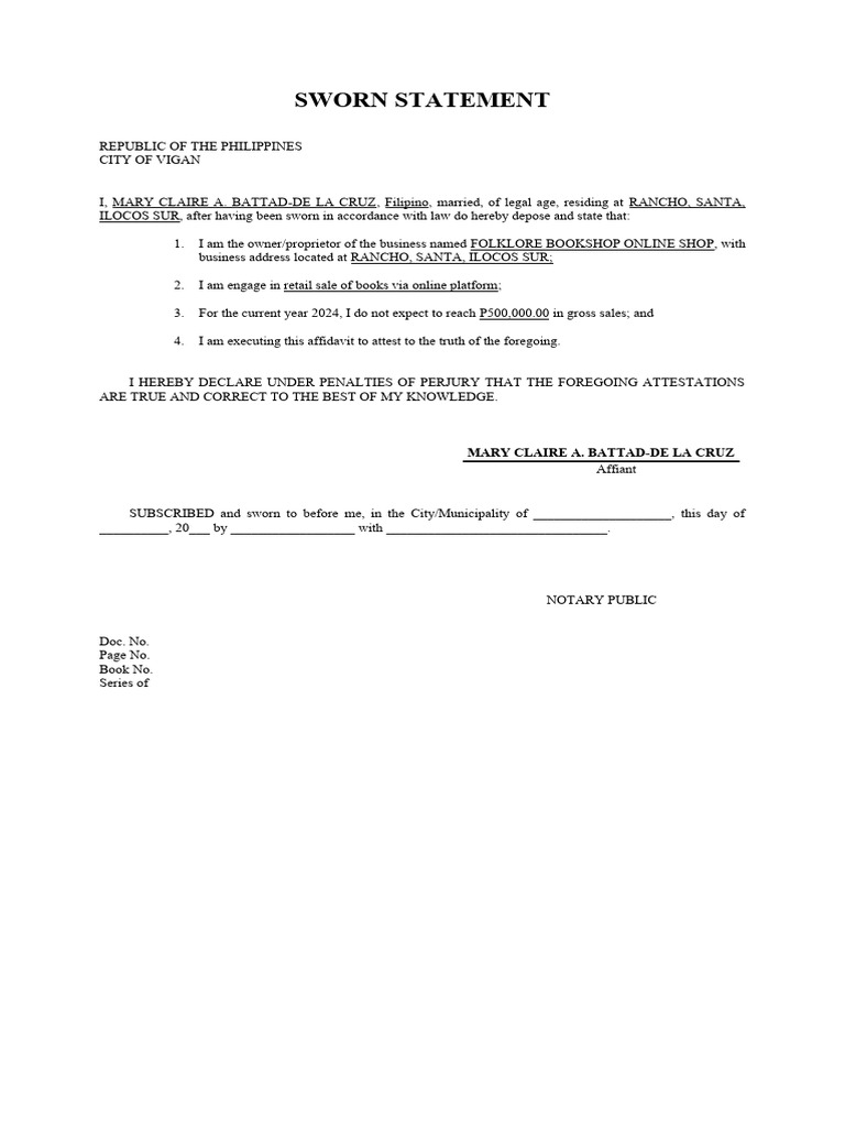 SWORN STATEMENT-Gross sales-MCABDC | PDF SWORN STATEMENT-Gross sales-MCABDC | PDF