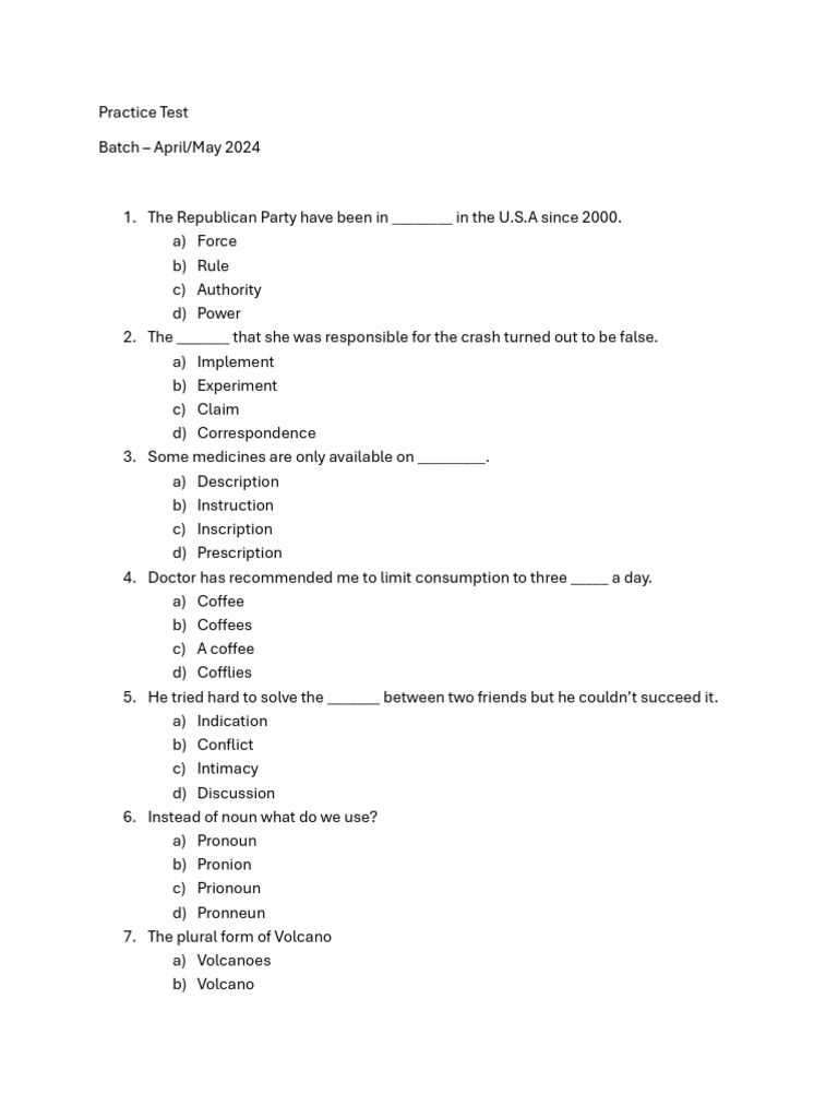 April/May 2024 Practice Test Questions | PDF | Linguistic Typology ...