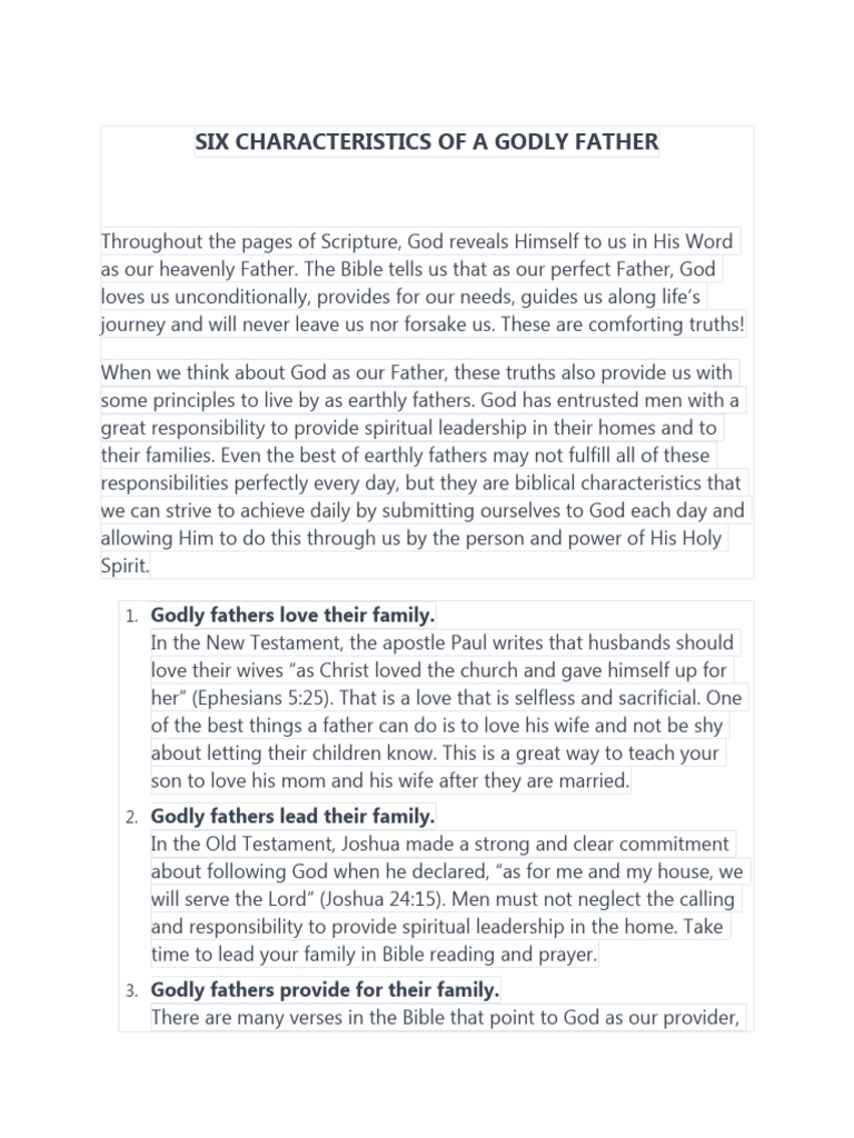 SIX CHARACTERISTICS OF A GODLY FATHER | PDF | Bible | God