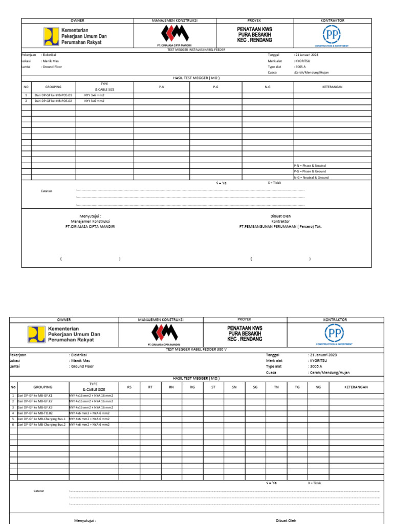 Form Tes Megger Elektrikal | PDF