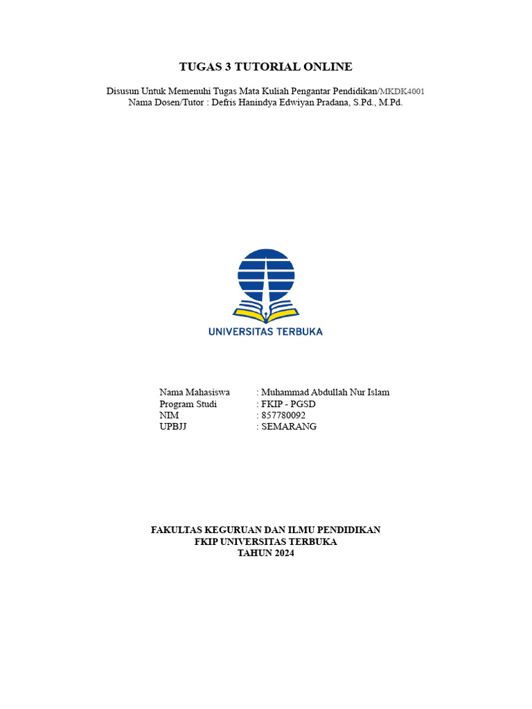 Tugas Pendidikan Mahasiswa PGSD | PDF